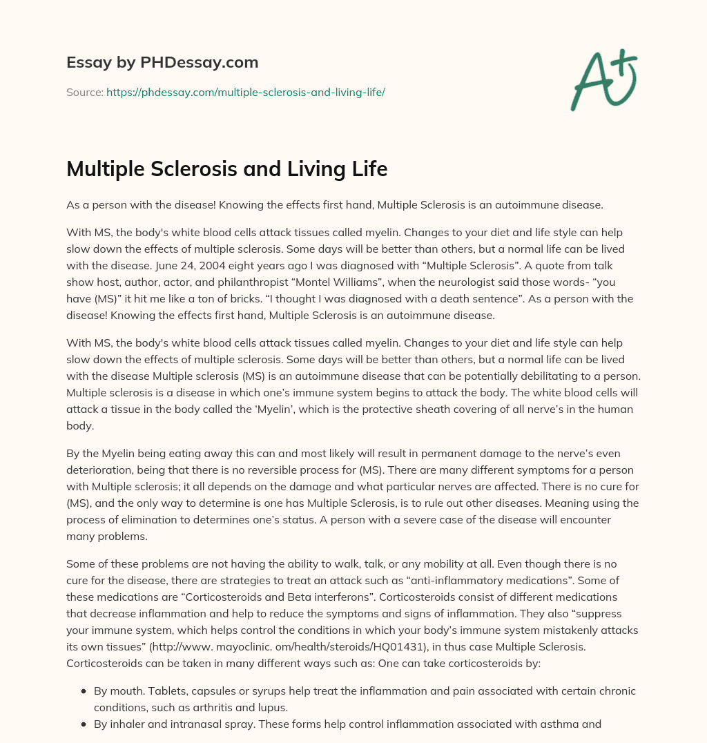Multiple Sclerosis and Living Life - PHDessay.com