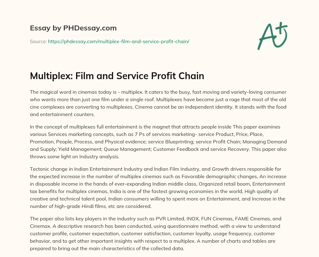 Multiplex: Film and Service Profit Chain (300 Words) - PHDessay.com