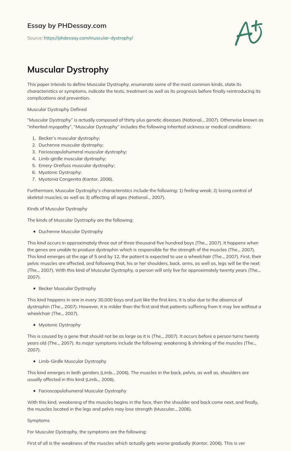 Muscular Dystrophy Essay Example - PHDessay.com