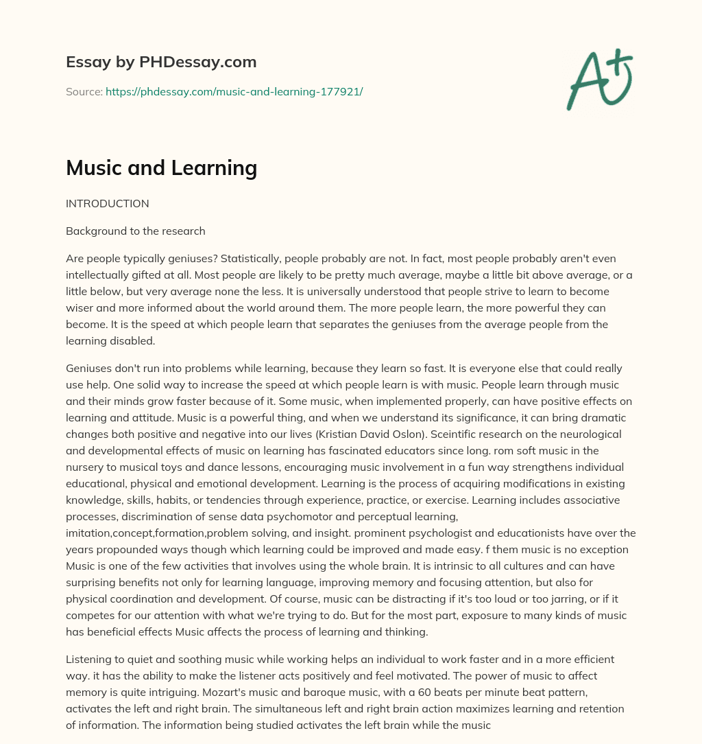Music and Learning - PHDessay.com