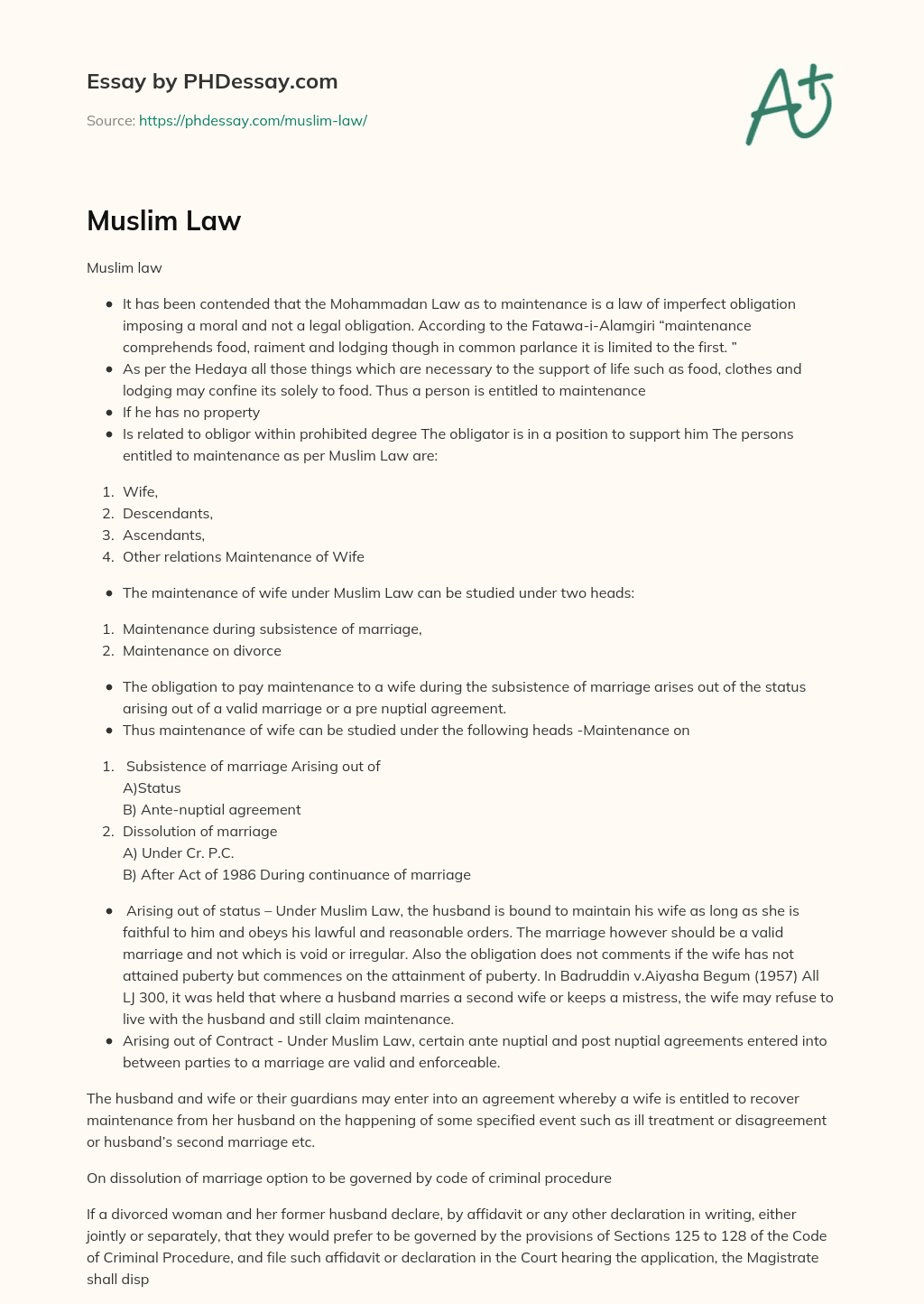 Muslim Law - PHDessay.com