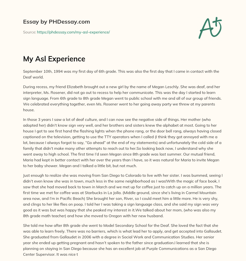 My Asl Experience - PHDessay.com