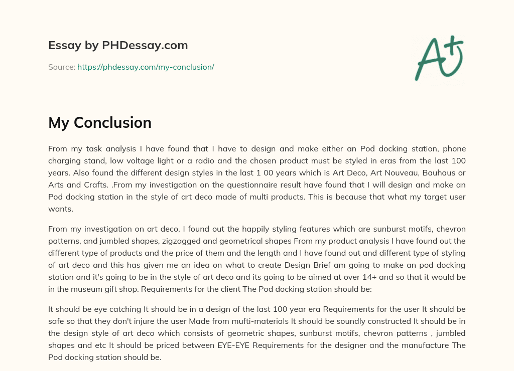 My Conclusion (300 Words) - PHDessay.com