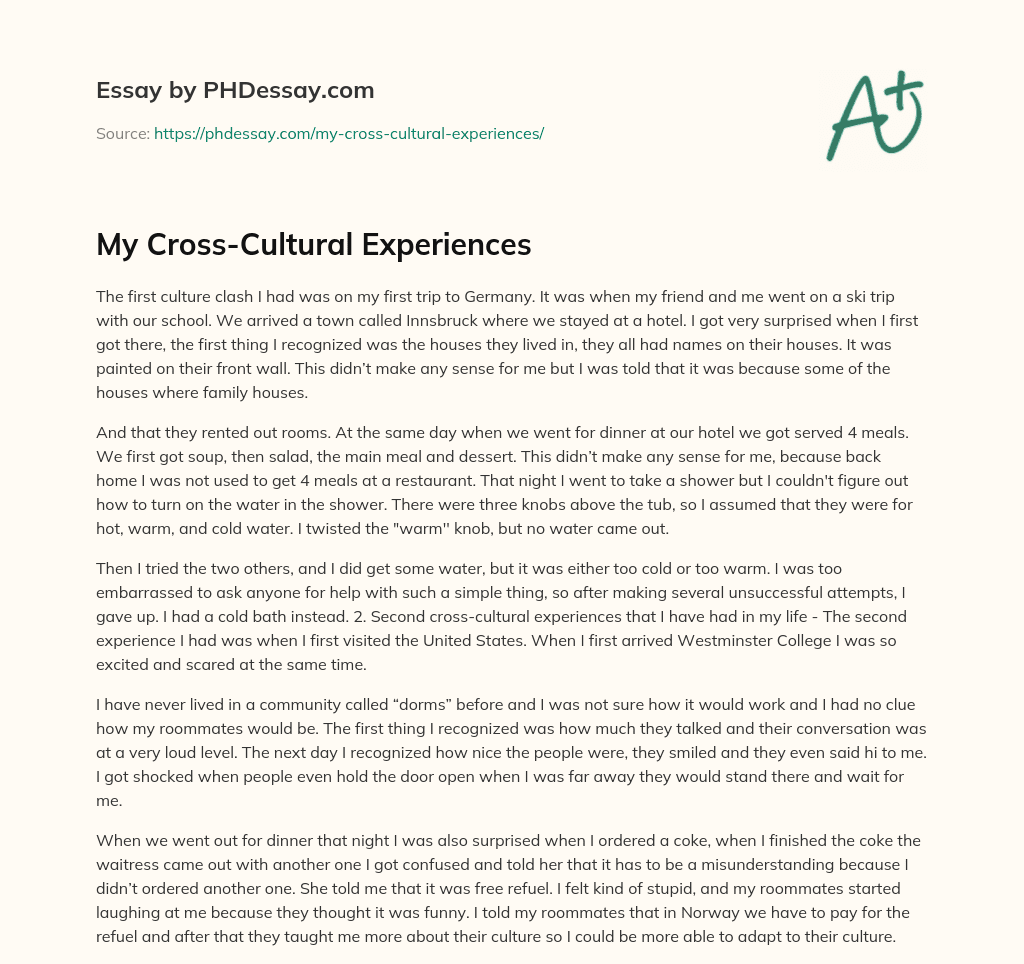 My Cross-Cultural Experiences Definition Example (500 Words) - PHDessay.com