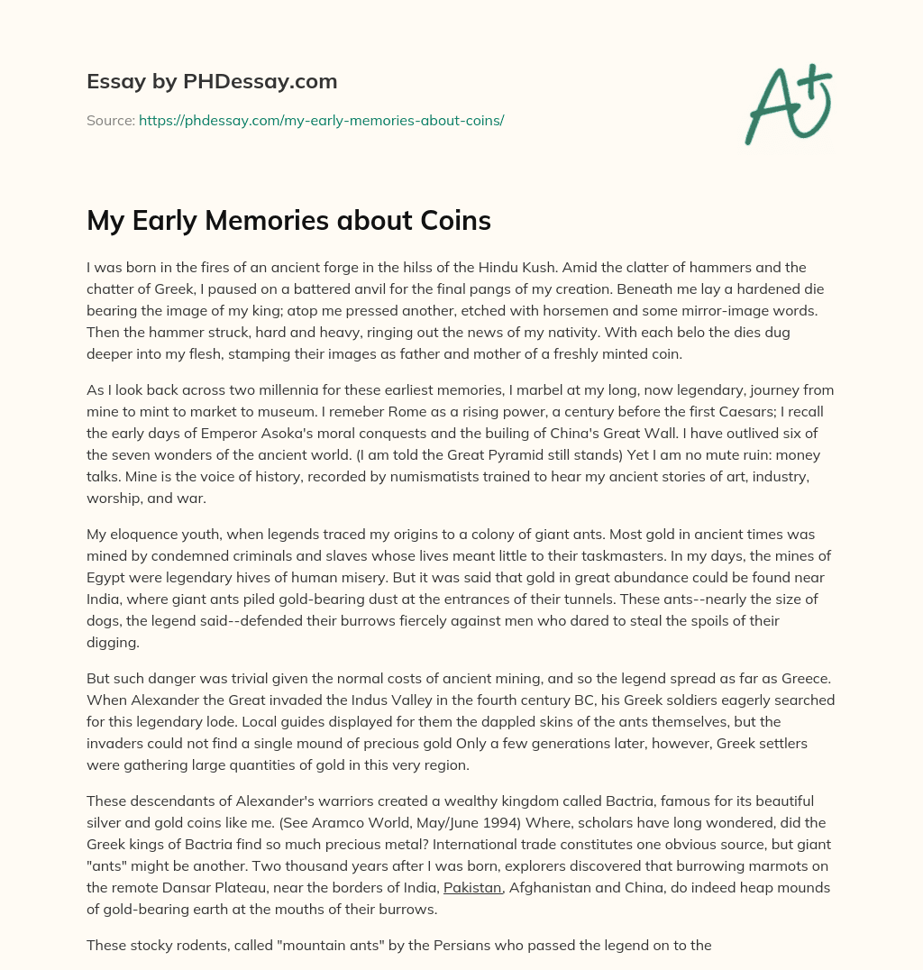 My Early Memories about Coins - PHDessay.com
