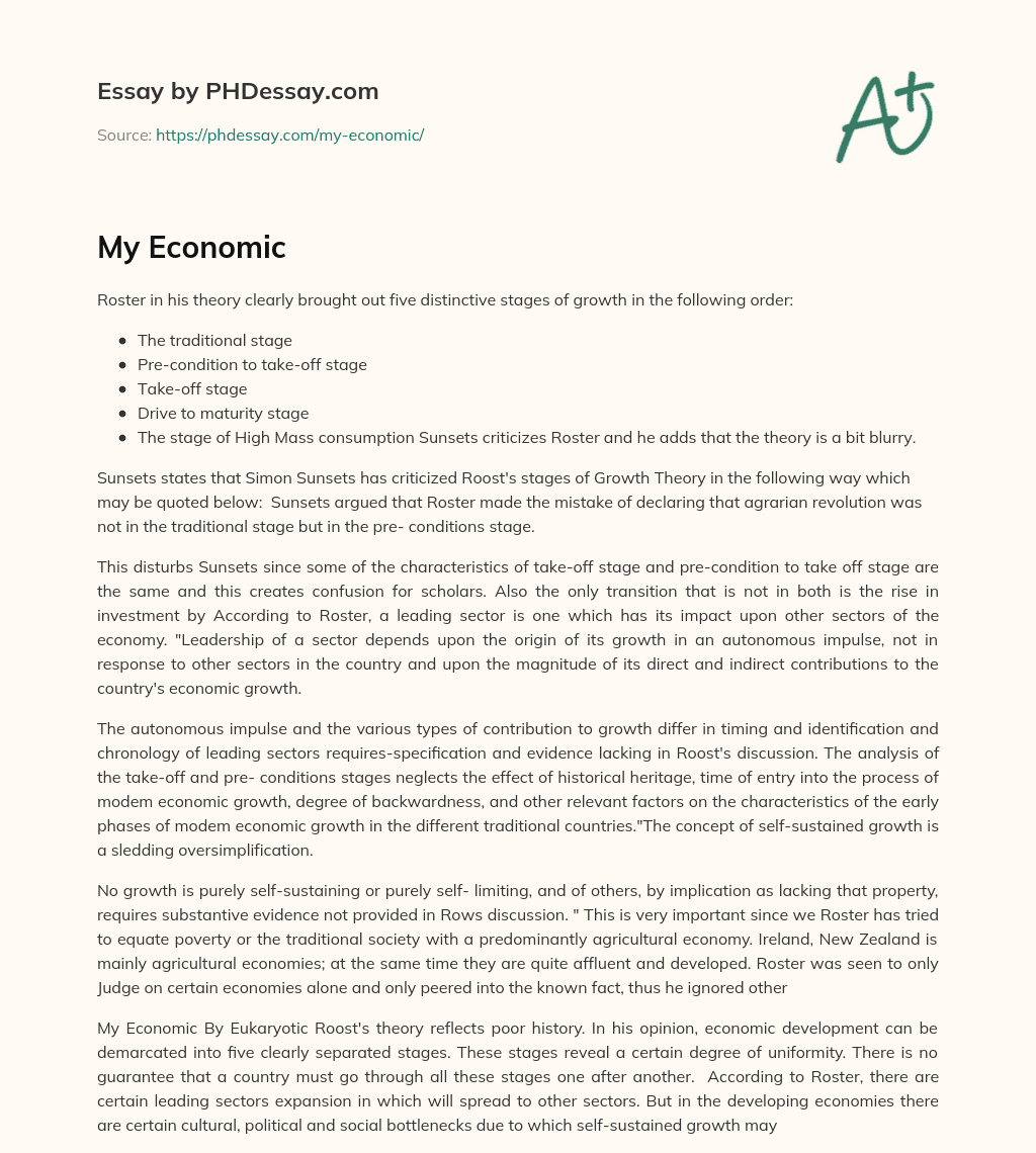 My Economic (600 Words) - PHDessay.com