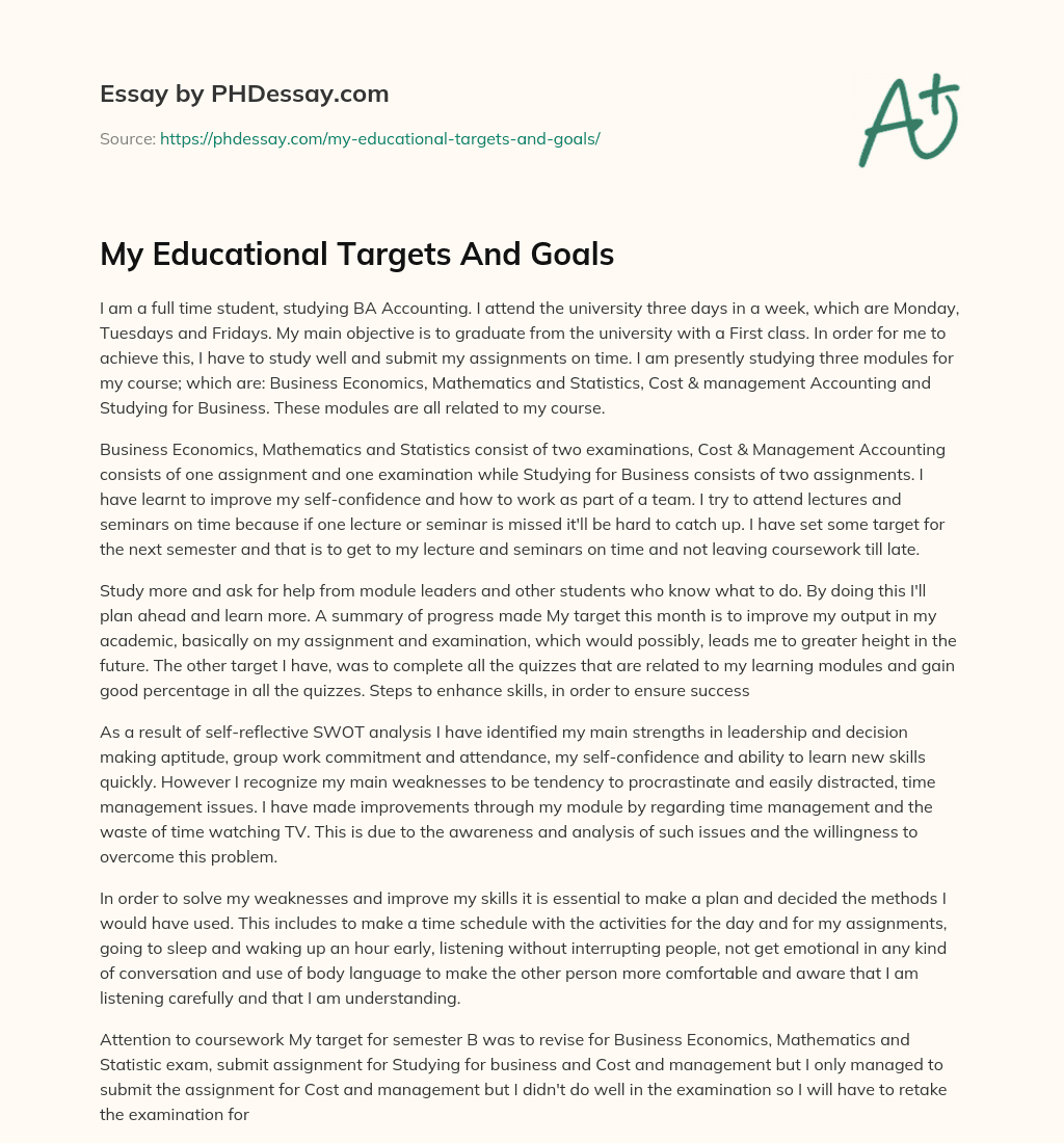 My Educational Targets And Goals - PHDessay.com