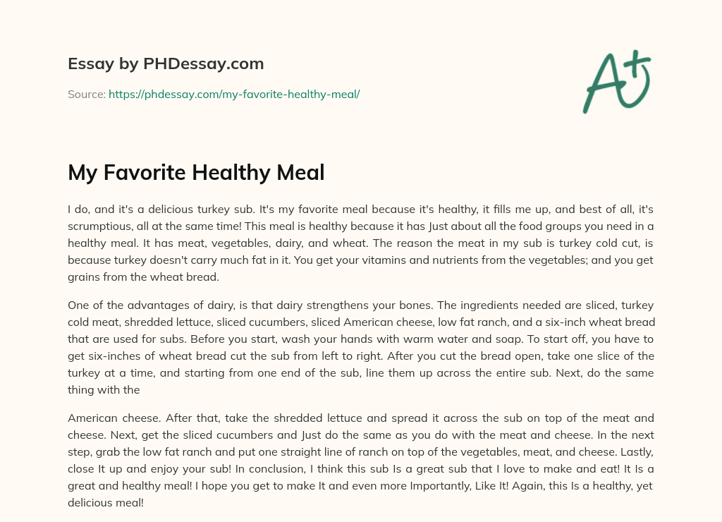 My Favorite Healthy Meal (300 Words) - PHDessay.com