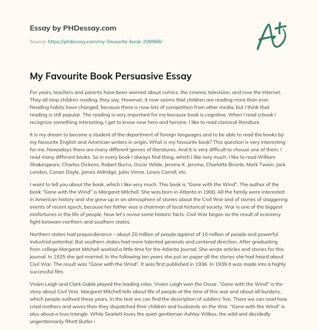 My Favourite Book Persuasive Essay Example - PHDessay.com