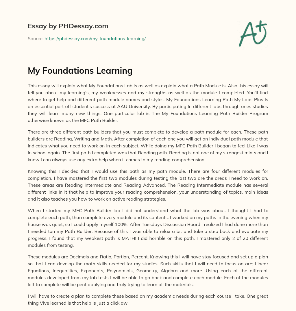 My Foundations Learning (600 Words) - PHDessay.com