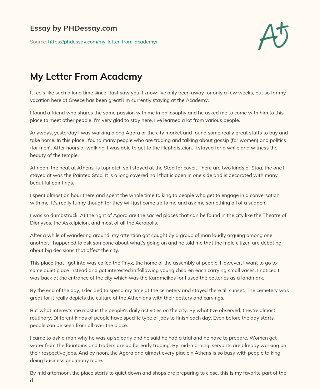 My Letter From Academy - PHDessay.com