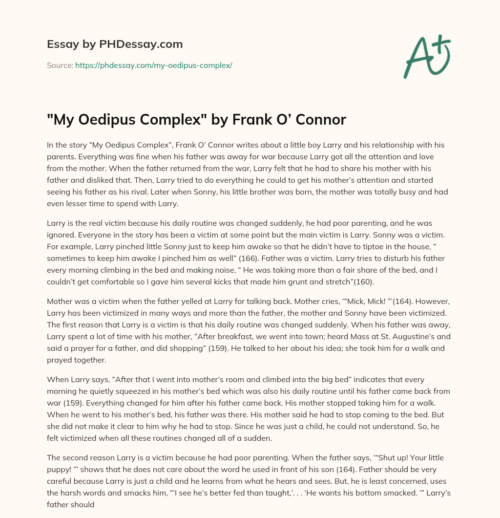 "My Oedipus Complex" by Frank O’ Connor - PHDessay.com
