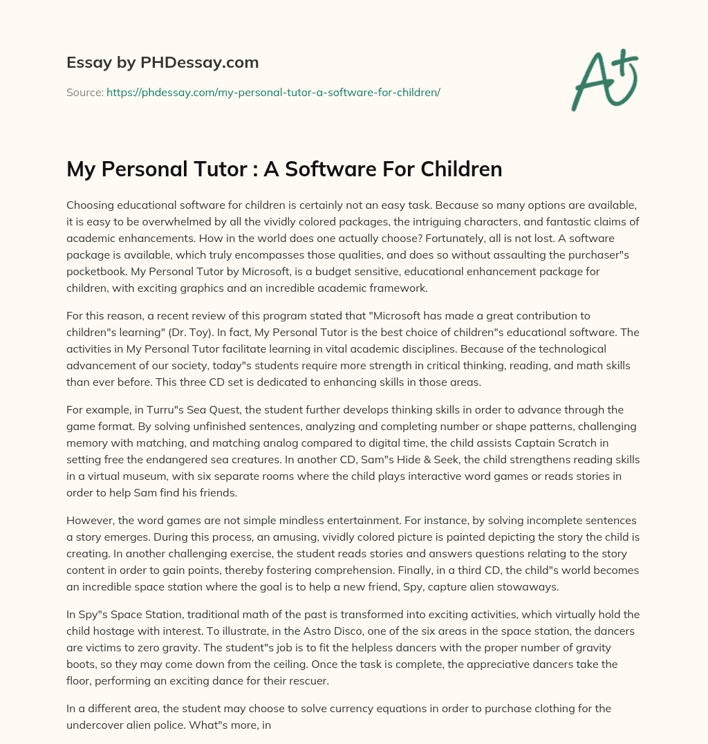 My Personal Tutor : A Software For Children - PHDessay.com