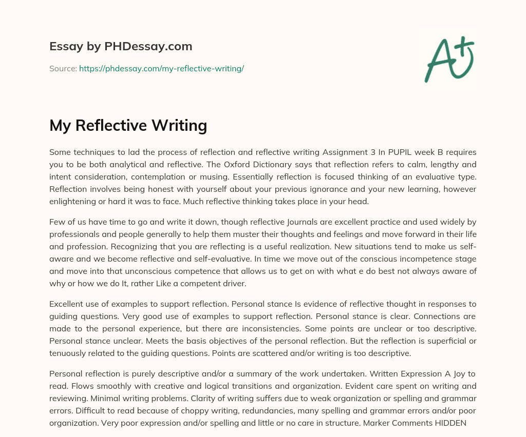 My Reflective Writing (300 Words) - PHDessay.com