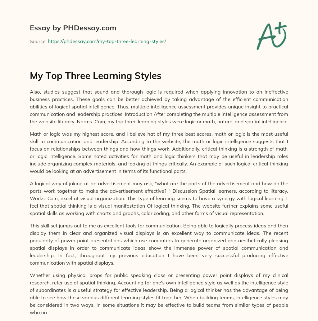 My Top Three Learning Styles - PHDessay.com