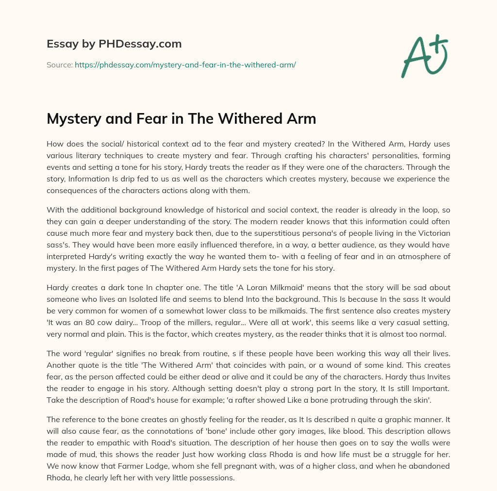 Mystery And Fear In The Withered Arm Summary And Analysis Example ...