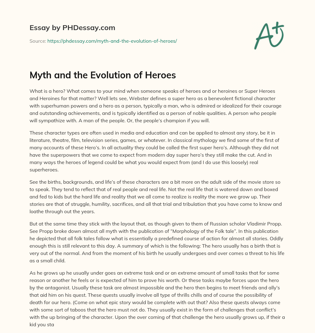 Myth and the Evolution of Heroes - PHDessay.com