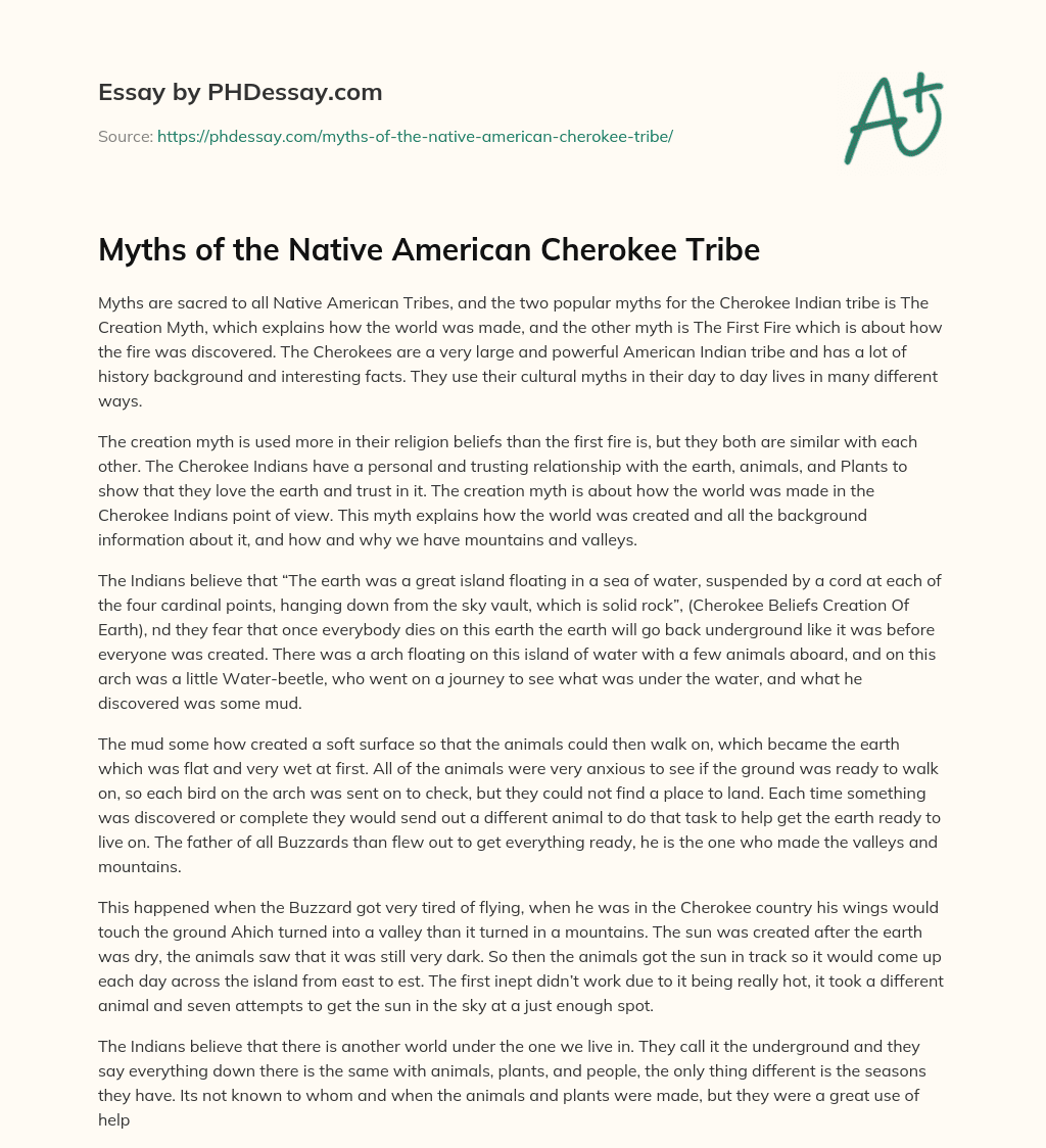 Myths of the Native American Cherokee Tribe - PHDessay.com