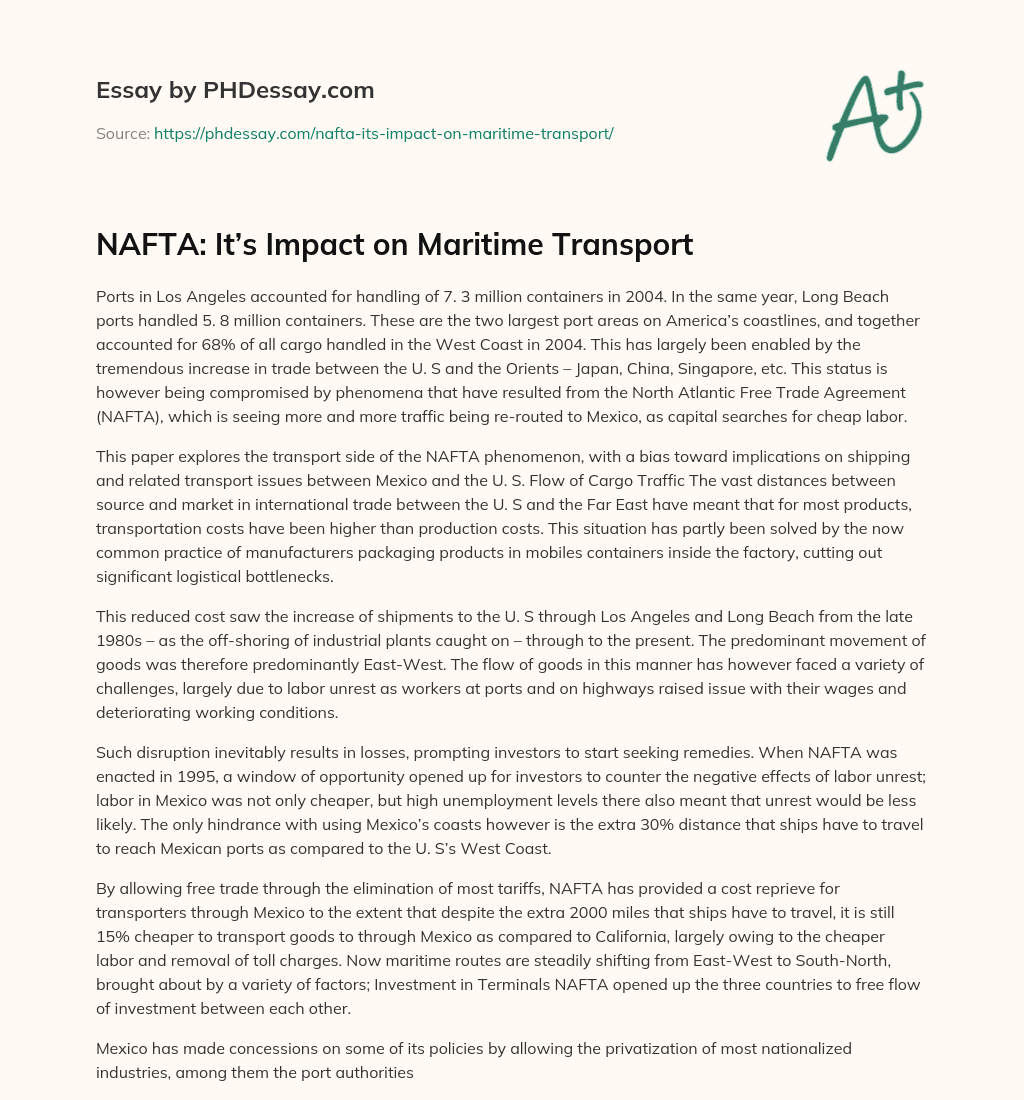 NAFTA: It’s Impact on Maritime Transport - PHDessay.com