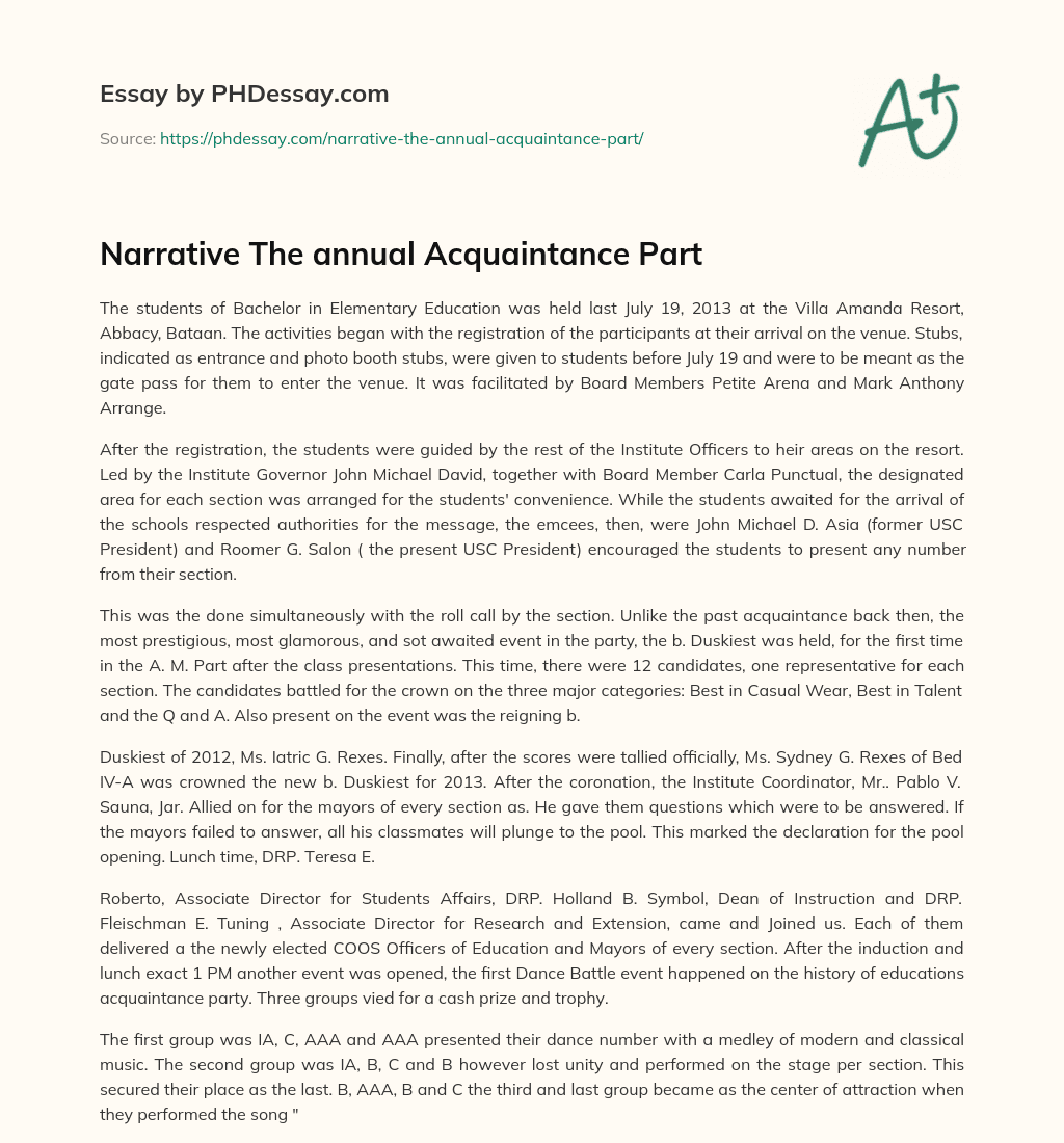 Narrative The annual Acquaintance Part (600 Words) - PHDessay.com