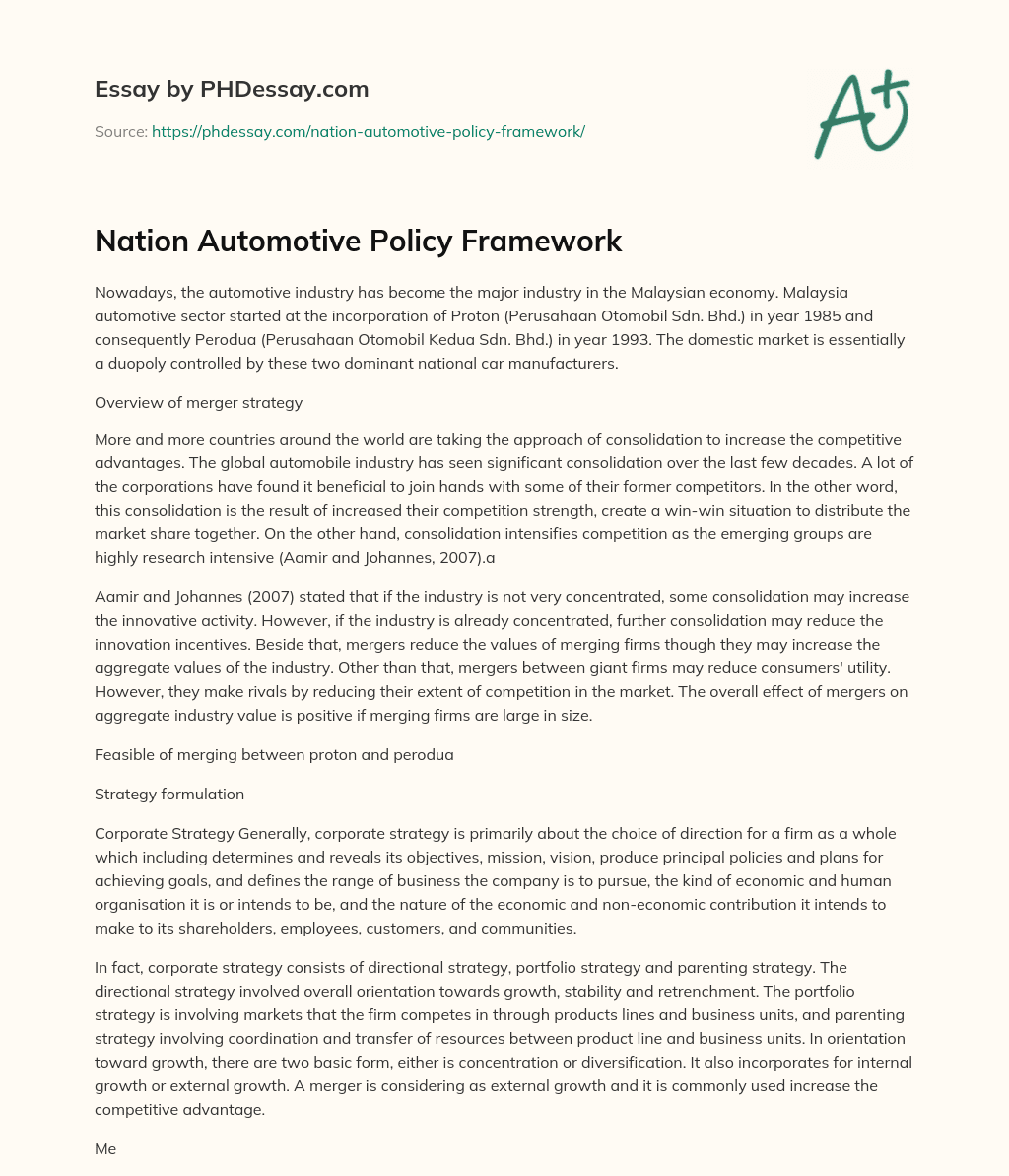 Nation Automotive Policy Framework - PHDessay.com