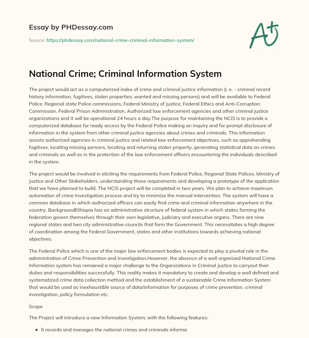 National Crime; Criminal Information System - PHDessay.com