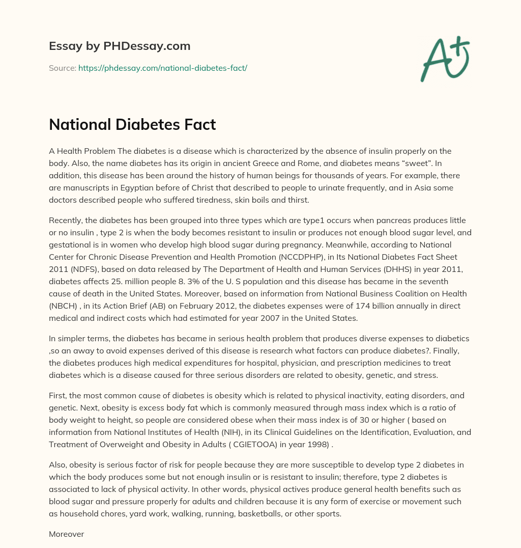 National Diabetes Fact - PHDessay.com