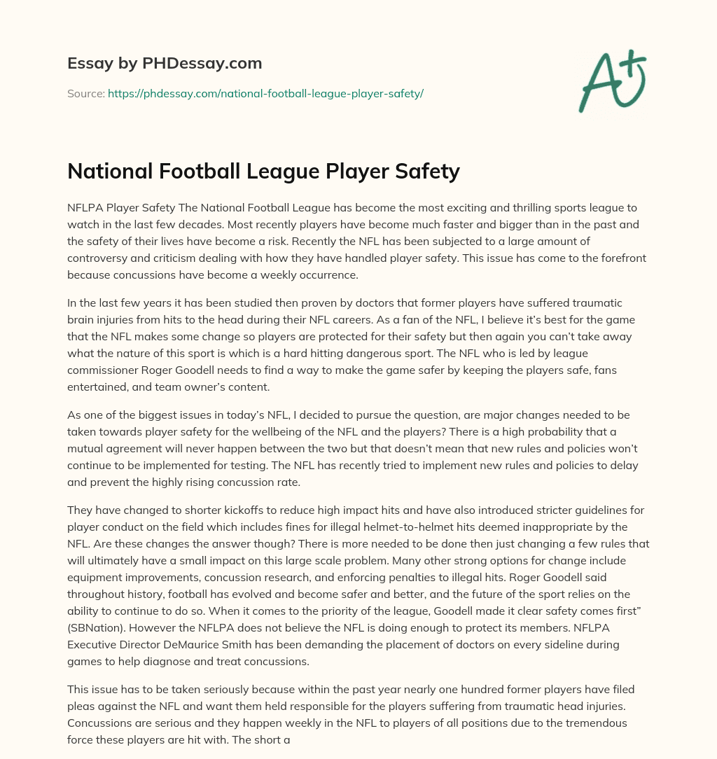 National Football League Player Safety - PHDessay.com