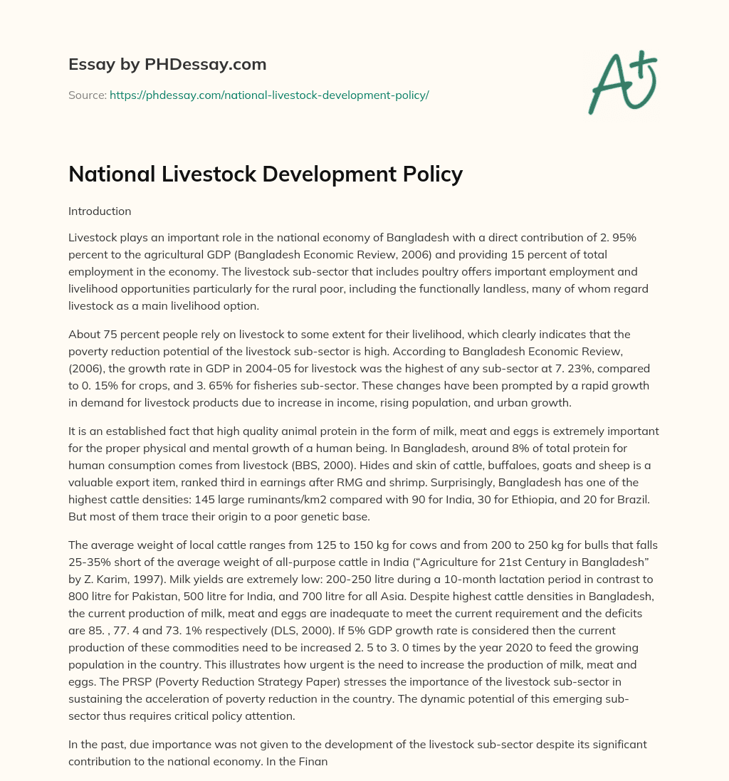 National Livestock Development Policy - PHDessay.com