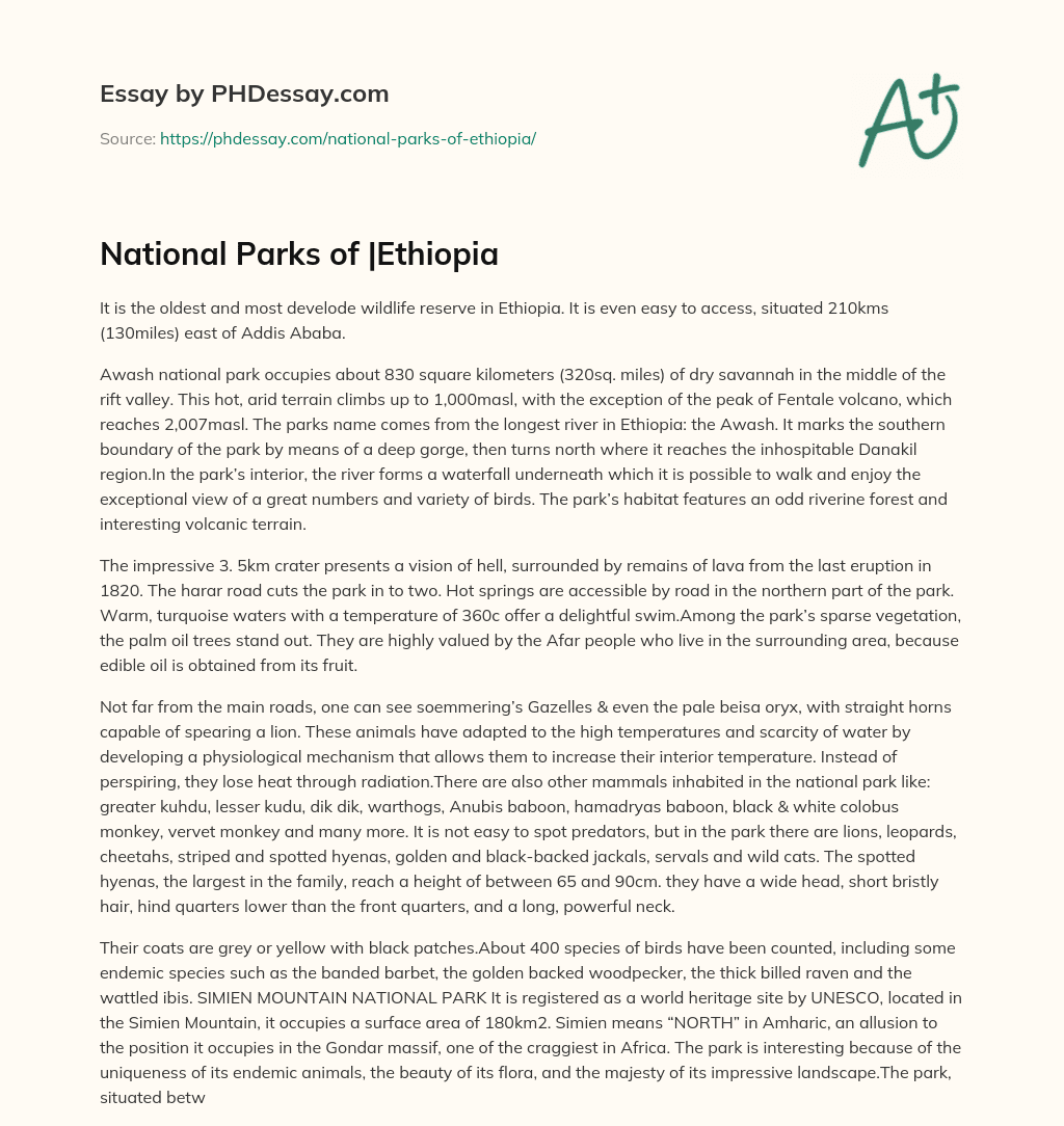 National Parks of |Ethiopia - PHDessay.com