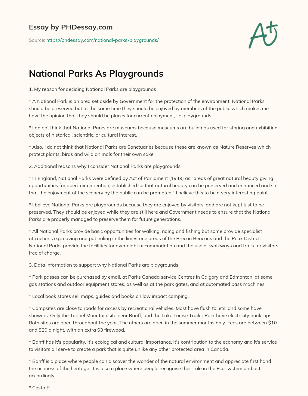 National Parks As Playgrounds - PHDessay.com