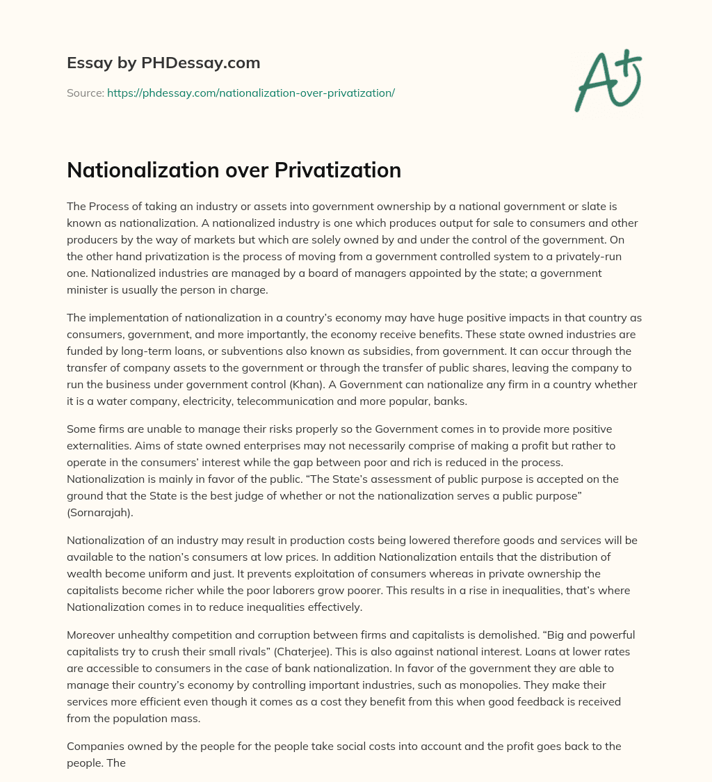 Nationalization over Privatization - PHDessay.com