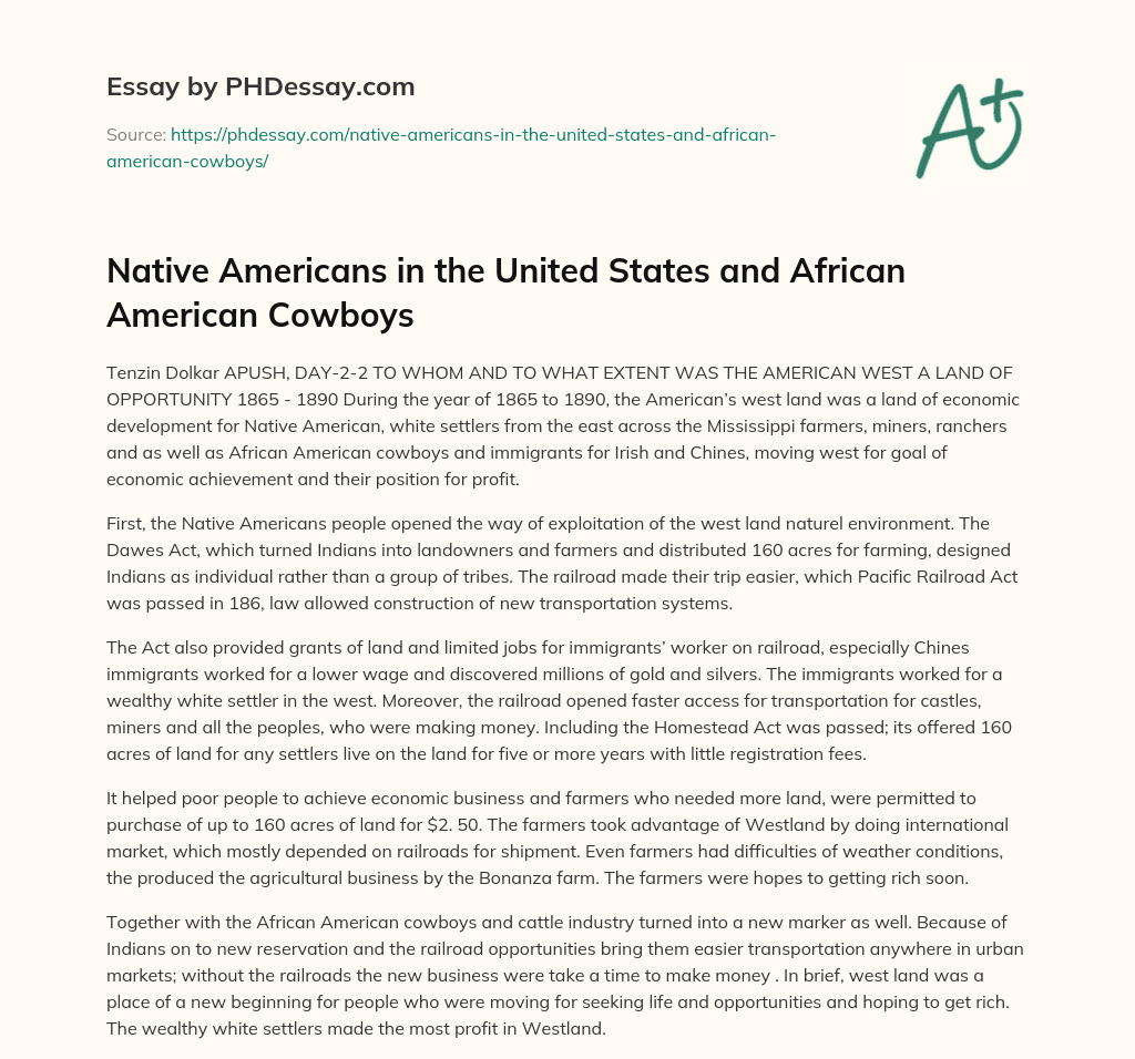 Native Americans in the United States and African American Cowboys (400 ...