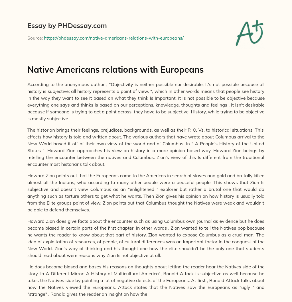 Native Americans relations with Europeans - PHDessay.com