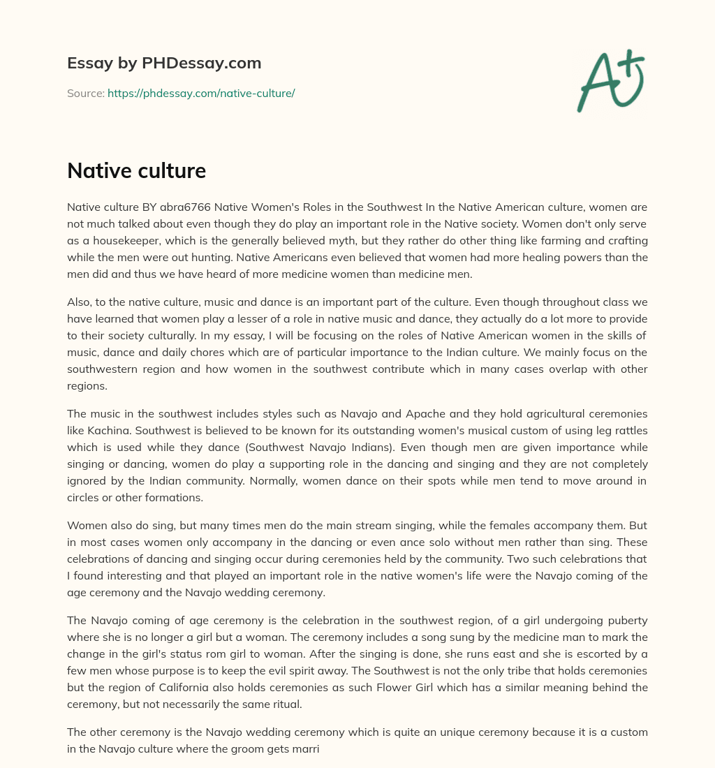Native culture - PHDessay.com