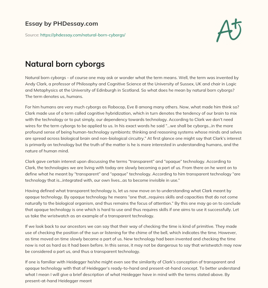 Natural born cyborgs - PHDessay.com