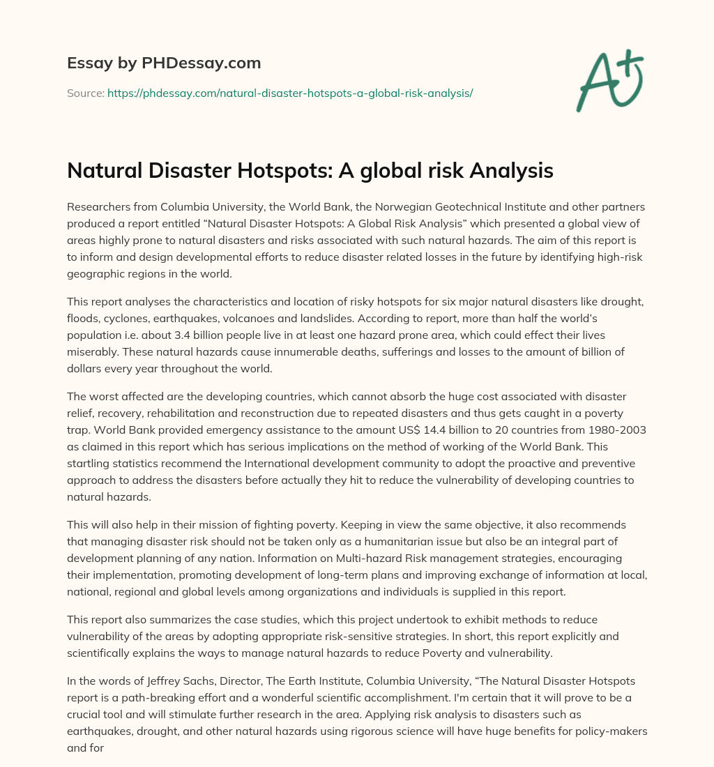 Natural Disaster Hotspots: A global risk Analysis (500 Words ...