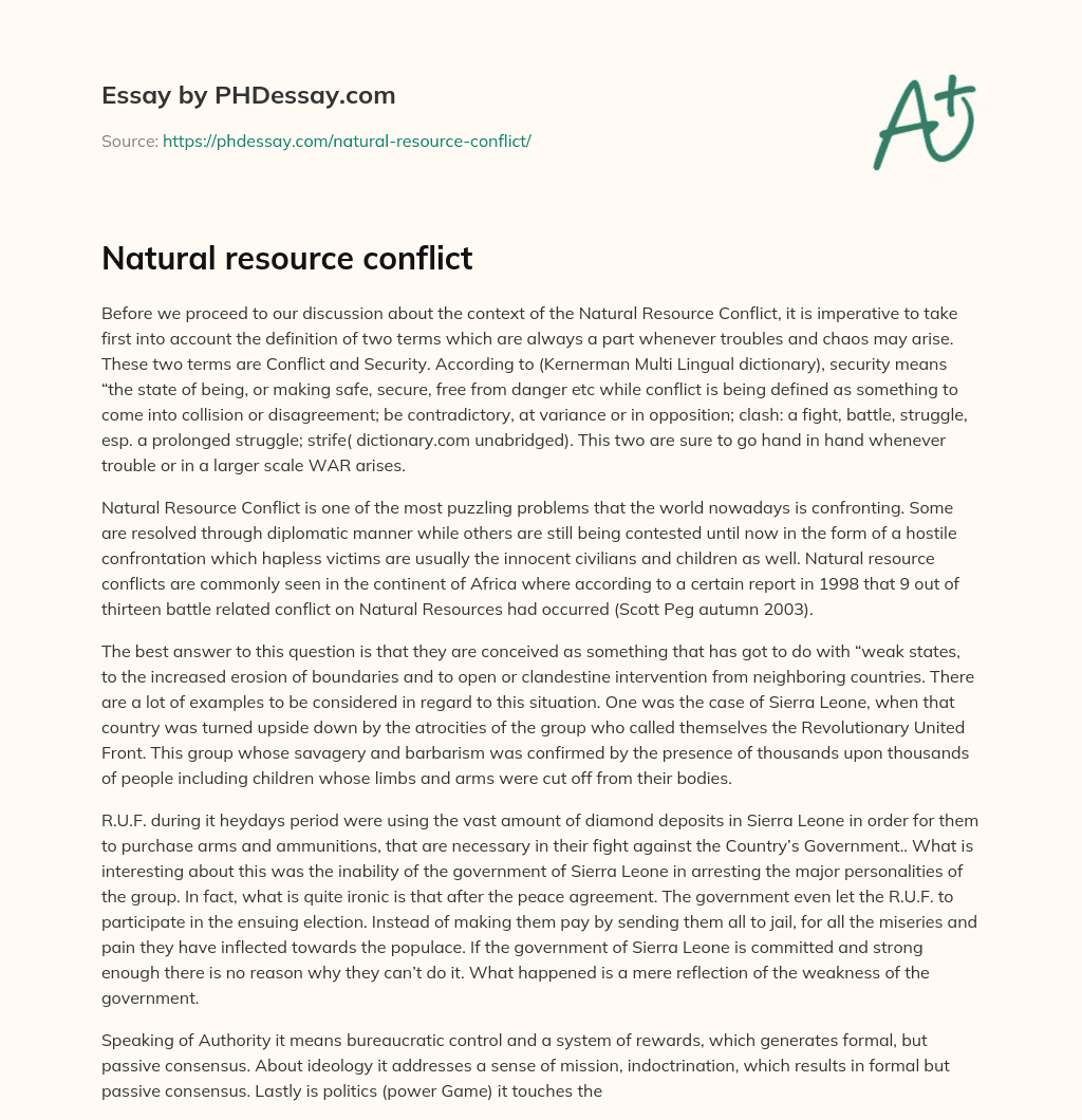 Natural resource conflict - PHDessay.com