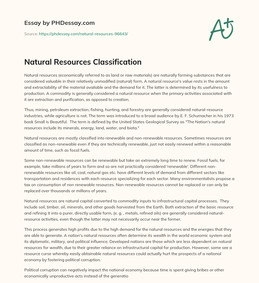 Natural Resources Classification - PHDessay.com
