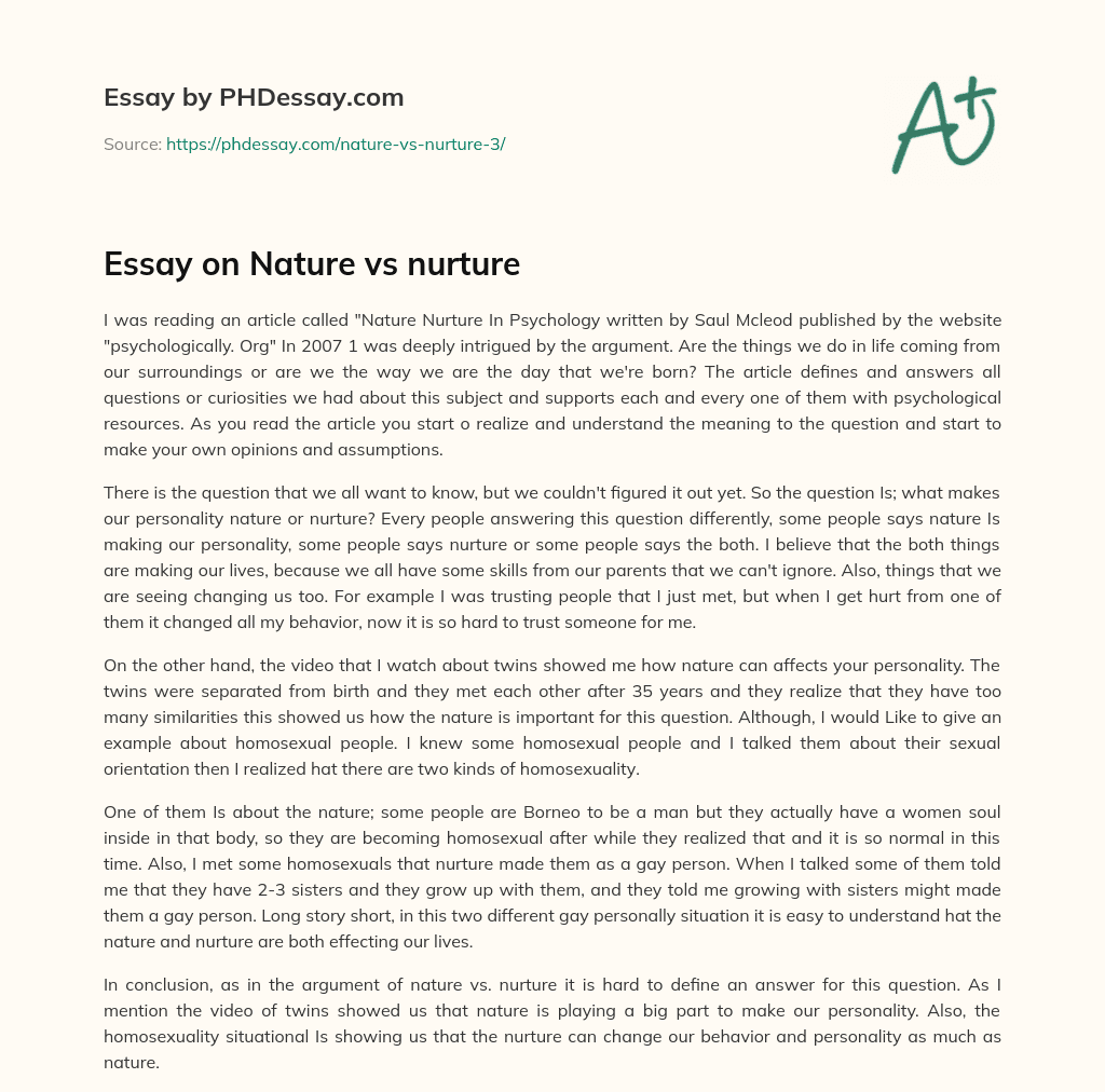 Essay on Nature vs nurture (500 Words) - PHDessay.com