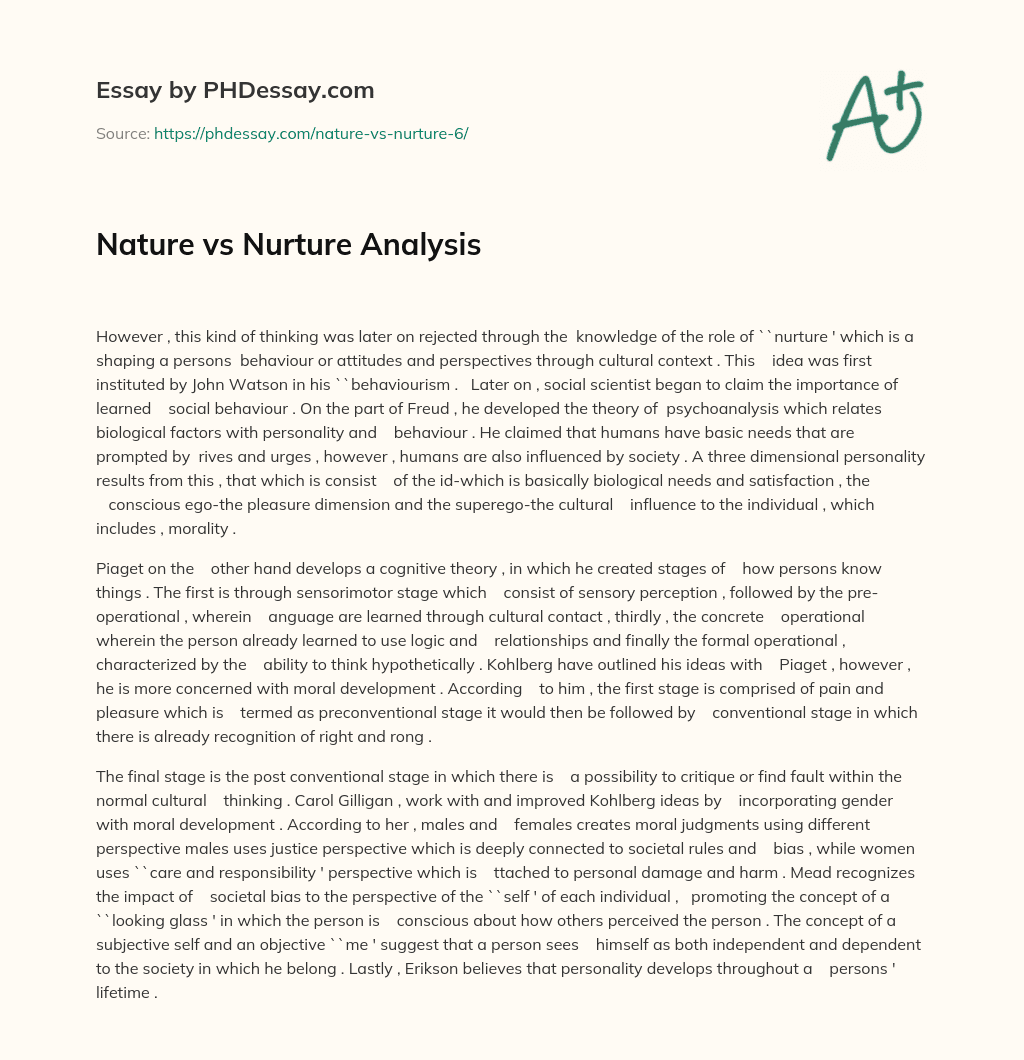 Nature vs Nurture Analysis (400 Words) - PHDessay.com