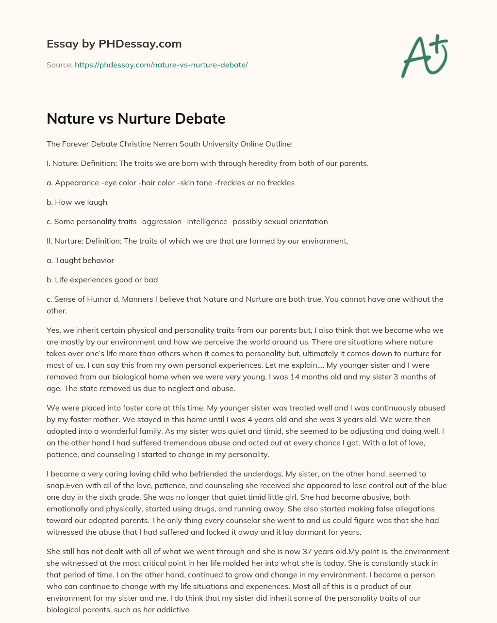 Nature vs Nurture Debate (600 Words) - PHDessay.com