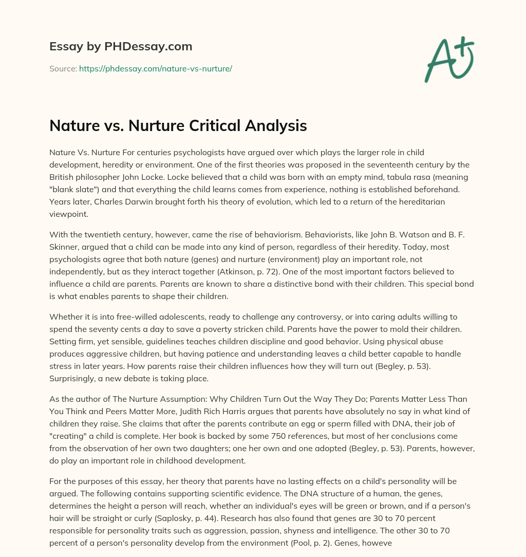 Nature vs. Nurture Critical Analysis - PHDessay.com