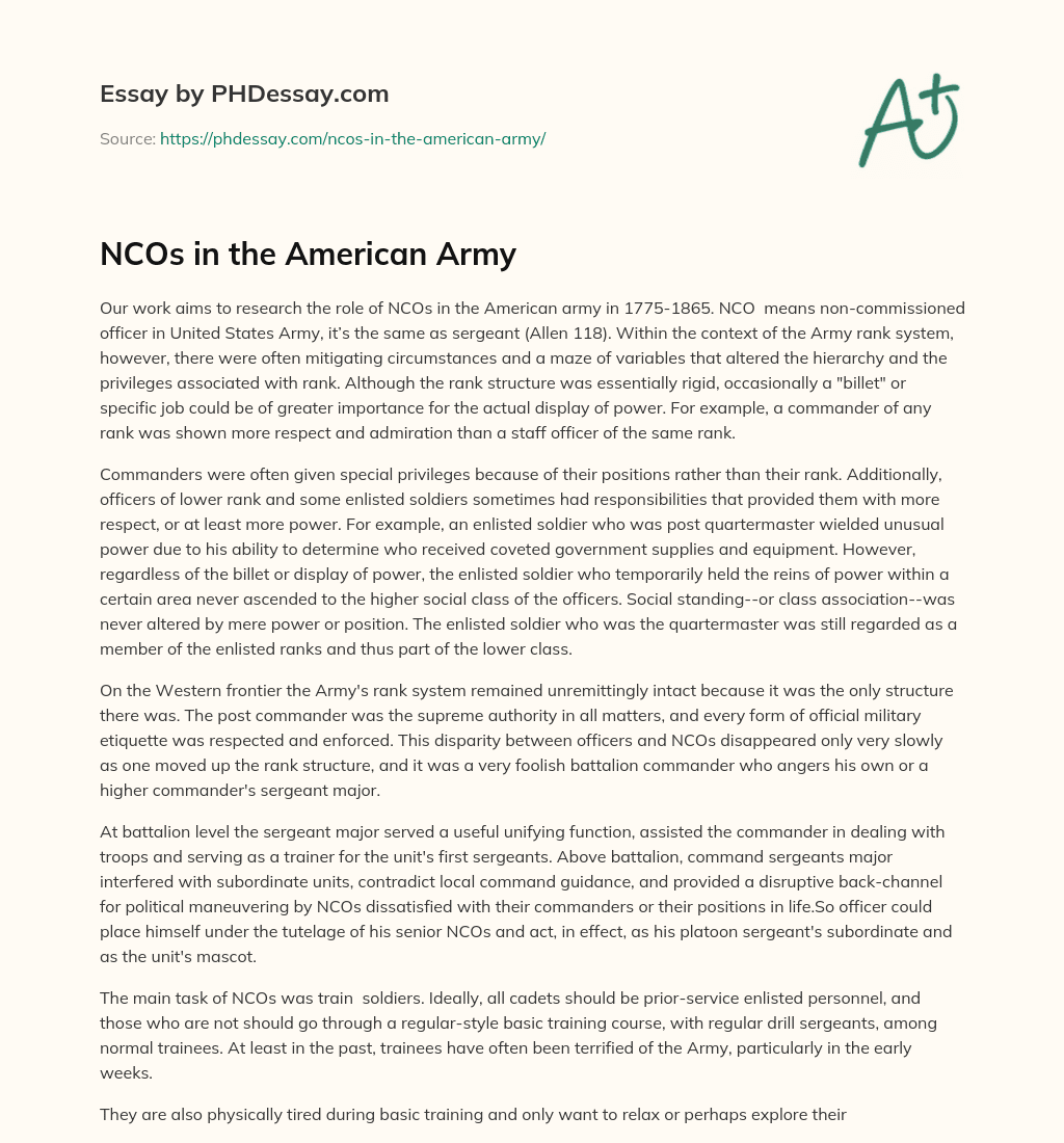 NCOs in the American Army - PHDessay.com