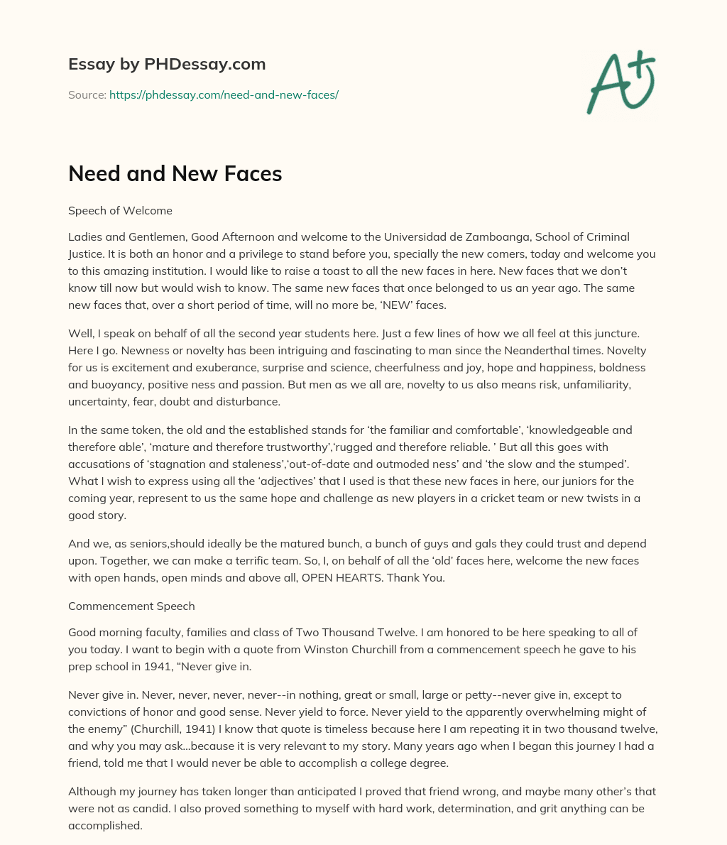 Need and New Faces - PHDessay.com