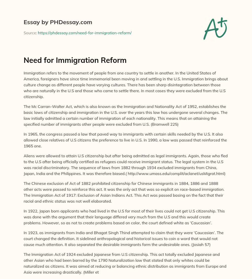 Need for Immigration Reform - PHDessay.com