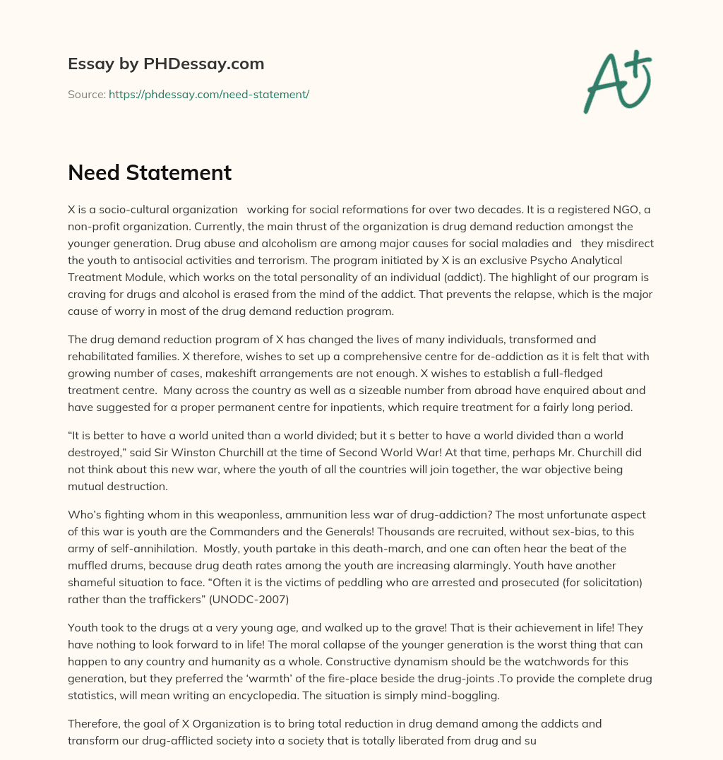 Need Statement - PHDessay.com