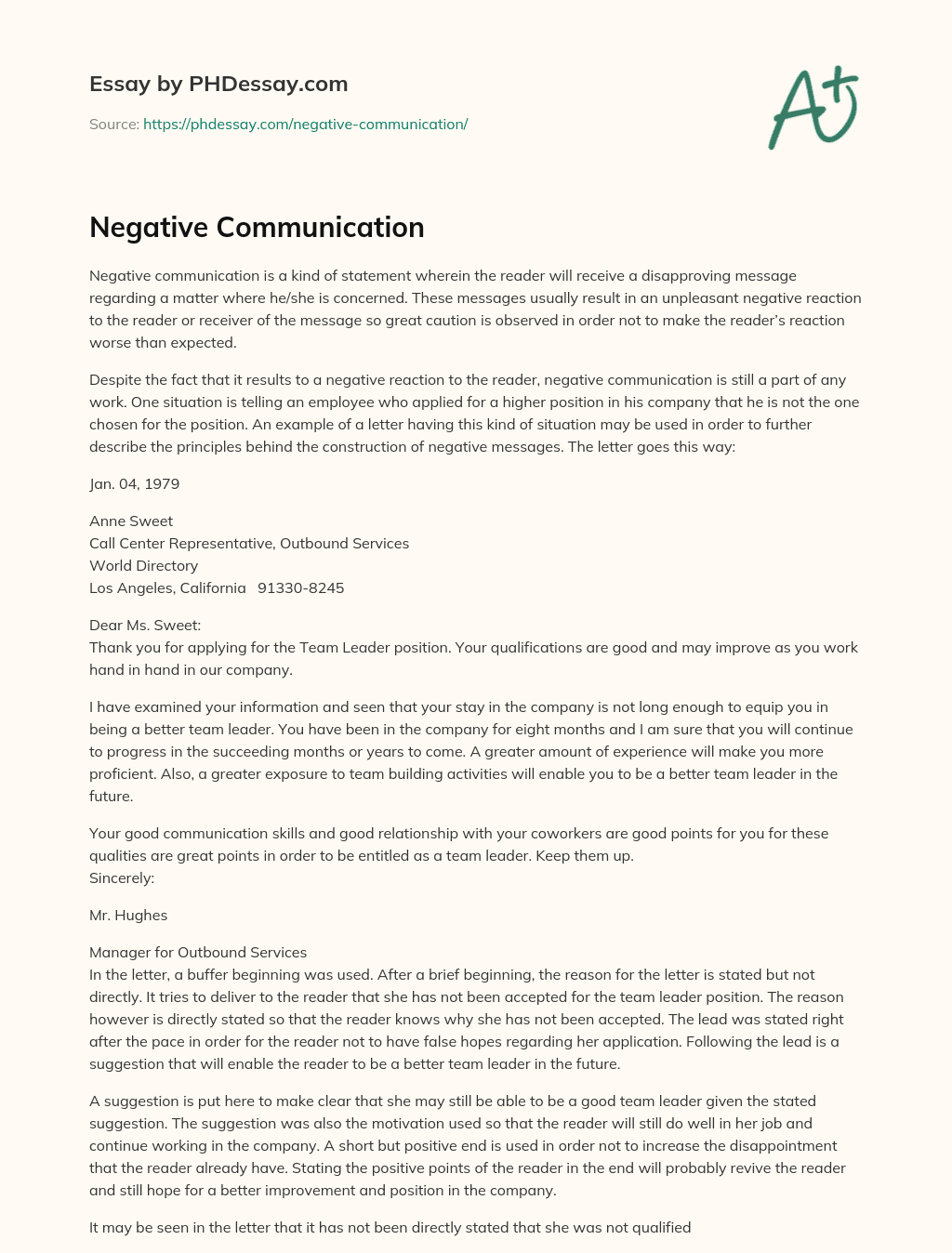 Negative Communication (600 Words) - PHDessay.com