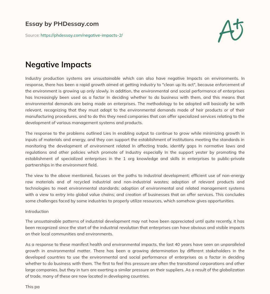 Negative Impacts - PHDessay.com
