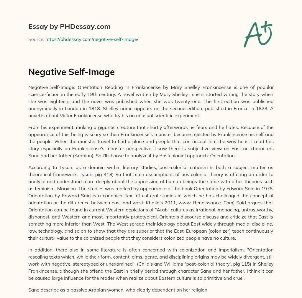 Negative Self-Image - PHDessay.com
